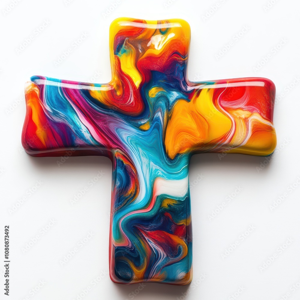 Modern resin cross, vibrant colors and smooth finish, contemporary ...