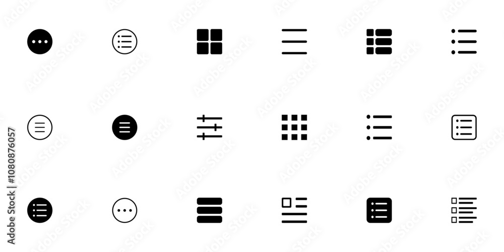 Menu icons web and mobile app UI navigation menu for home or drop list menu bar buttons Stock ...