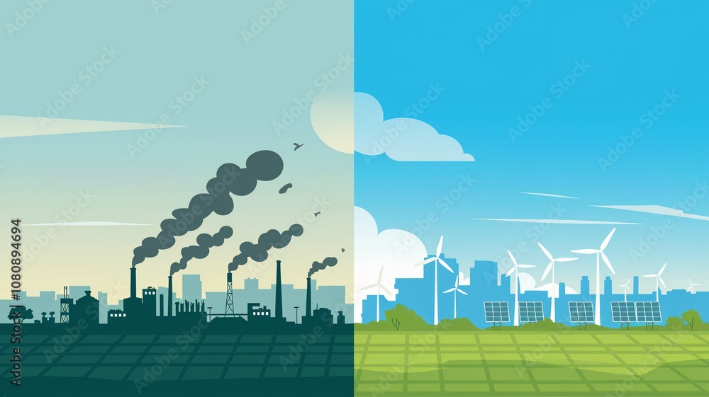 Background image of the differences between two cities with industry ...