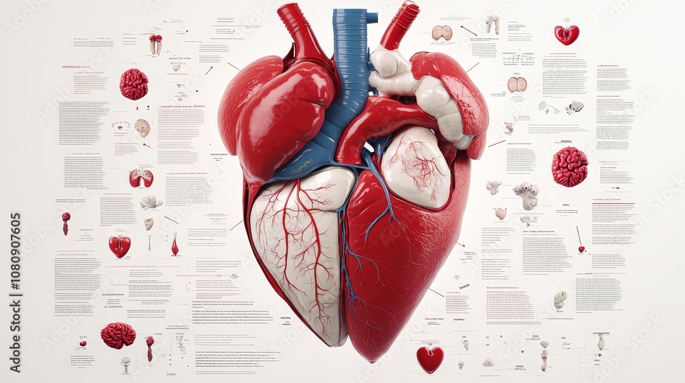 Human Heart Anatomy Detailed 3D Model with Diagrams Text Stock ...