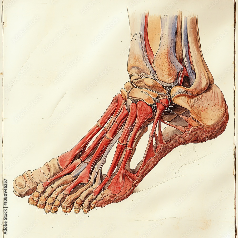 Anatomical study of human foot structure medical illustration ...