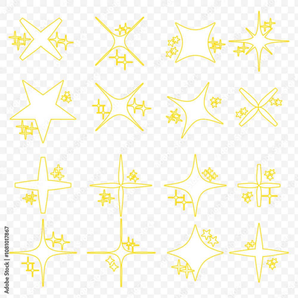 Retro futuristic sparkle icons collection. Set of star shapes. Abstract cool shine effect sign ...