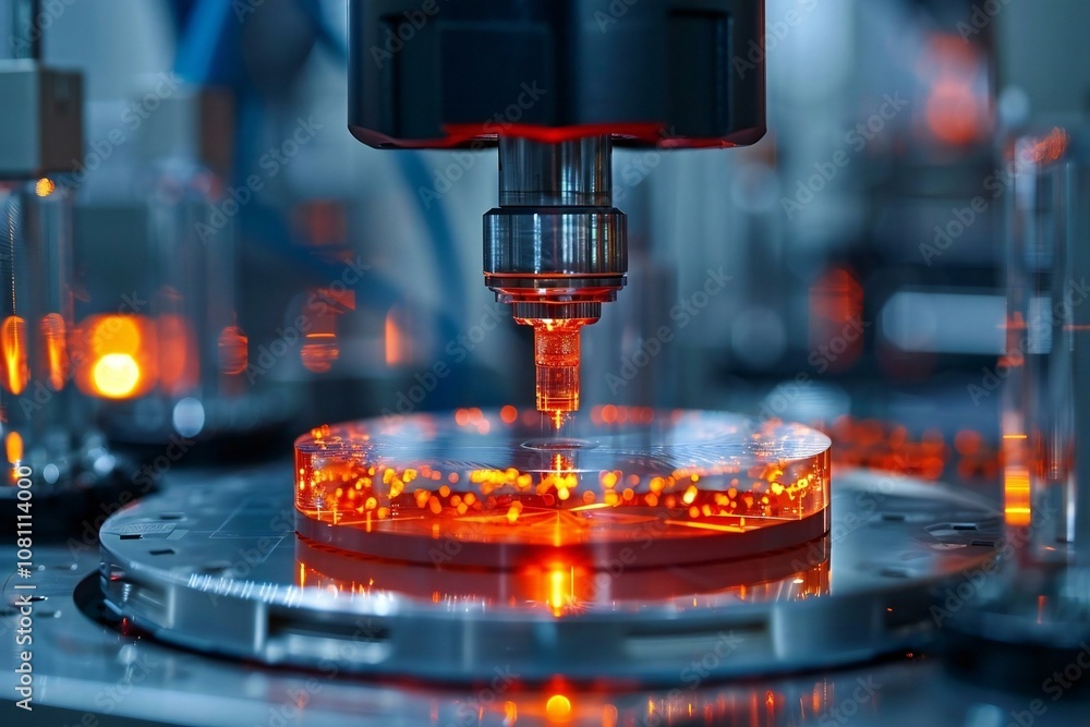 Silicon wafer being processed during photolithography in semiconductor ...