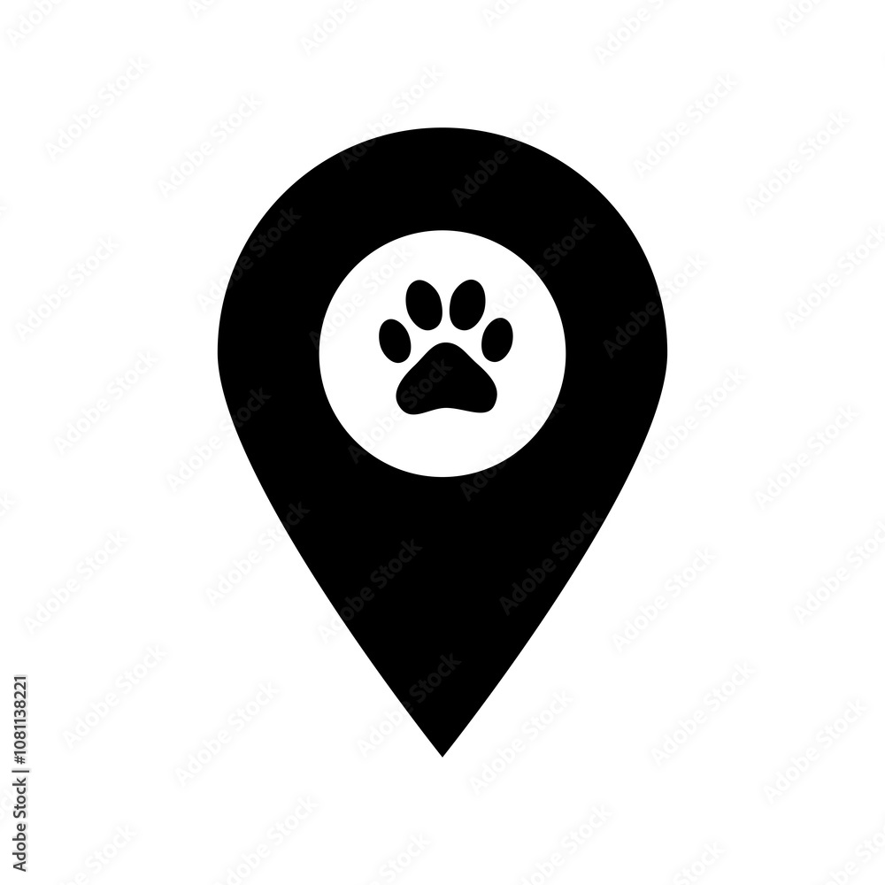 Pet Location Pin Icon - Map Marker with Dog Paw Print - PNG Stock ...