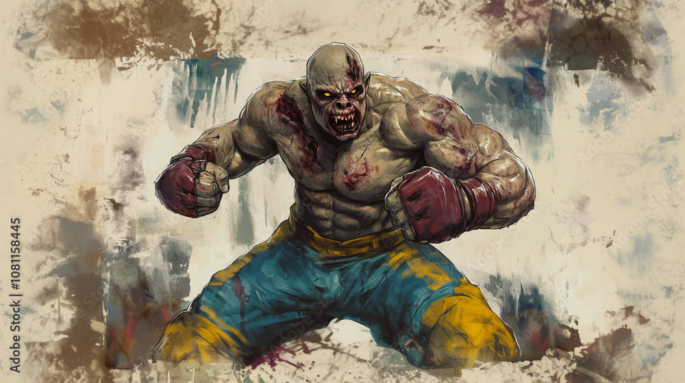 A zombified wrestler with decayed muscles, using grappling moves and ...