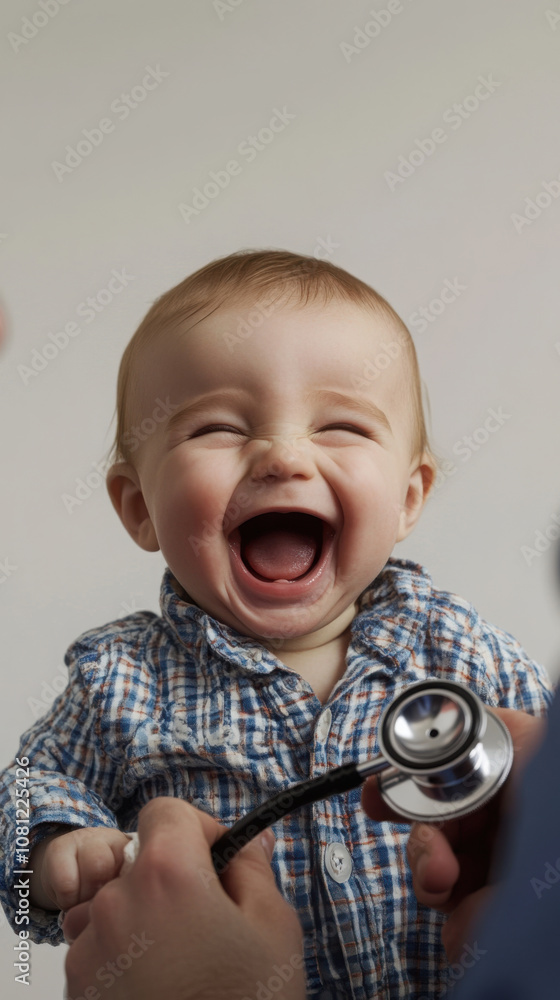 Joyful baby laughing during pediatric checkup - health and wellness ...