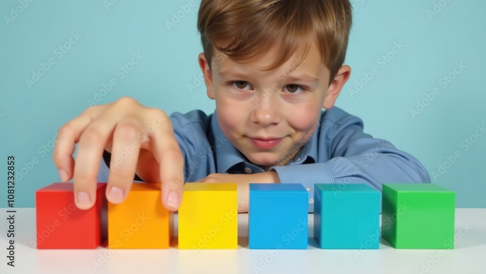 A young boy with autism is shown engaging in a focused sensory activity ...
