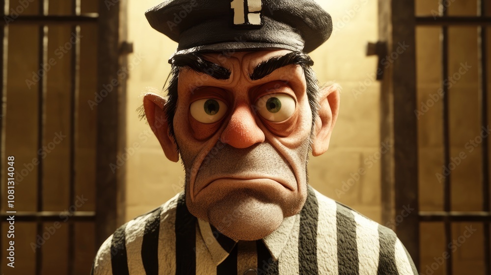 Convict in a classic striped uniform reflecting the historical attire ...