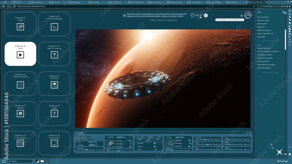 Generative model software producing AI generated video of UFO orbiting ...