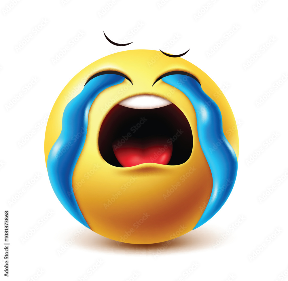 Sob emoji vector character. Crying clip art emoticon with tear eyes ...