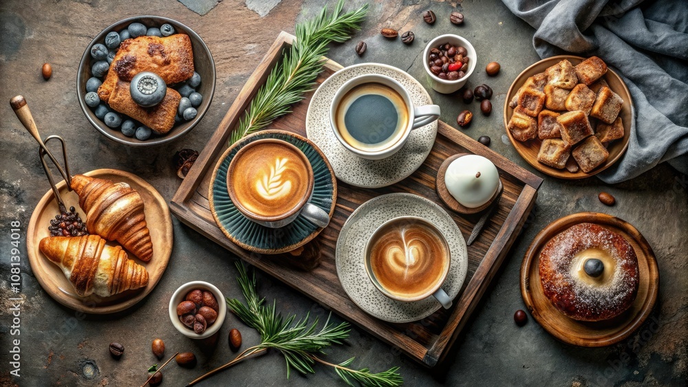 Realistic Top View Coffee Set from Finland with Beautiful Mugs, Freshly ...