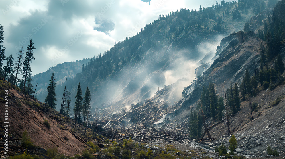 mountainous area mountain earthquake landslide earth rocks debris ...
