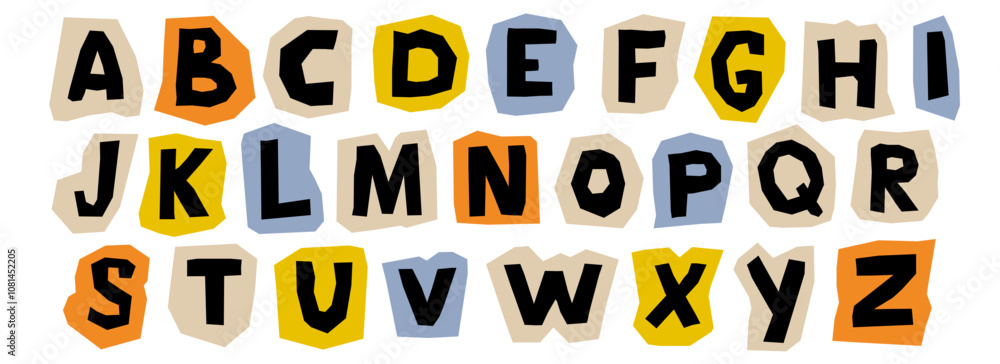 Paper cut out alphabet collection. Colorful capital letter collage ...