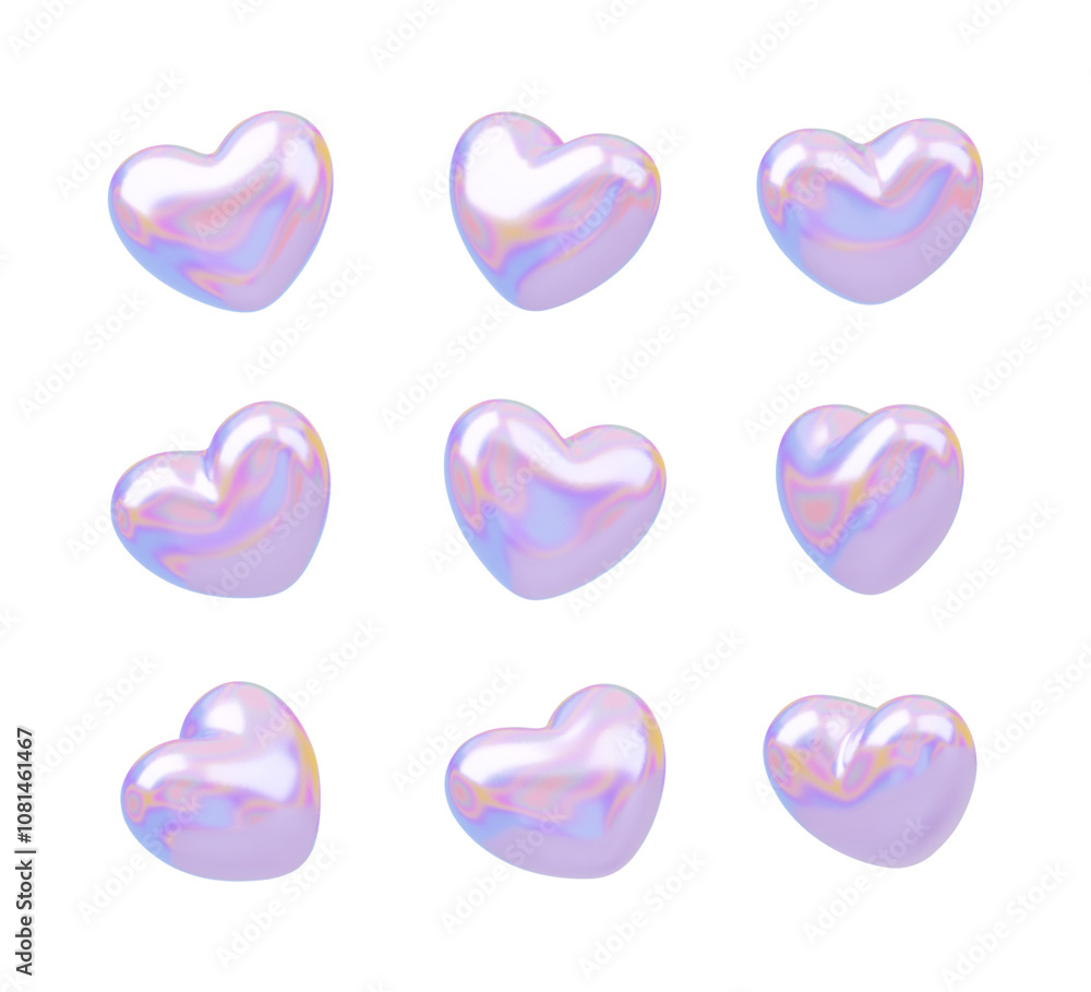 3D holo heart in different color. Holographic vector Valentines day ...