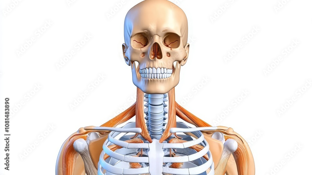 Human Anatomy Upper Body Muscles Skeleton Head Neck Shoulder Rib Cage ...