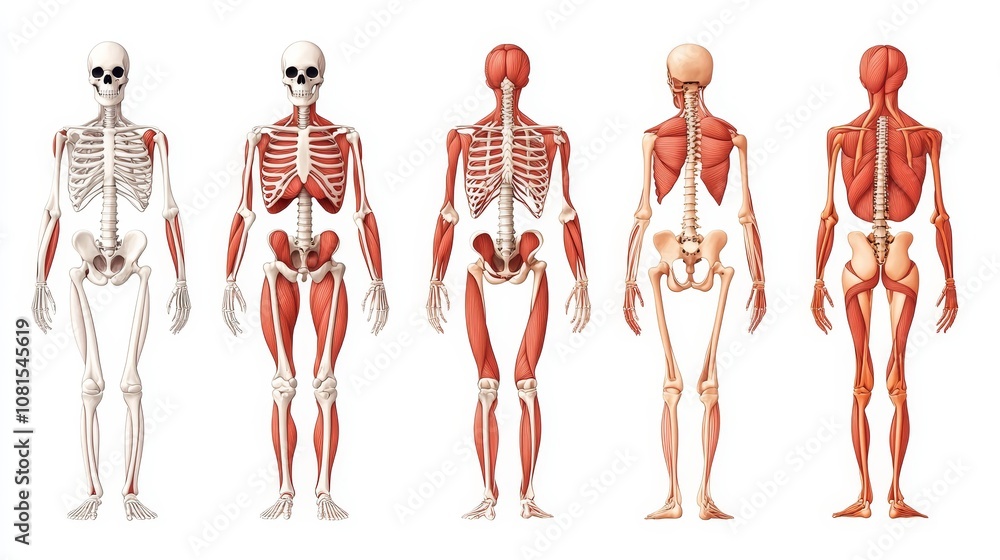 Human Anatomy Skeletal Muscular System Front Back Views Medical Illustration Stock Illustration ...