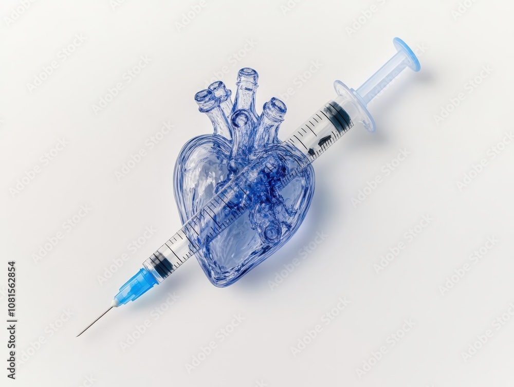 Double exposure of a syringe with steroids and human heart, isolated ...