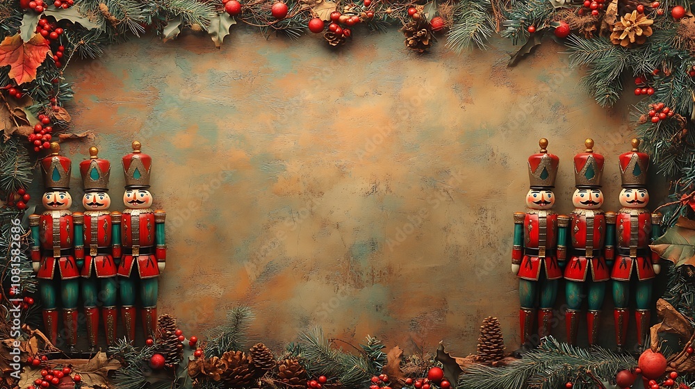 A festive border of traditional nutcracker soldiers in vibrant uniforms ...