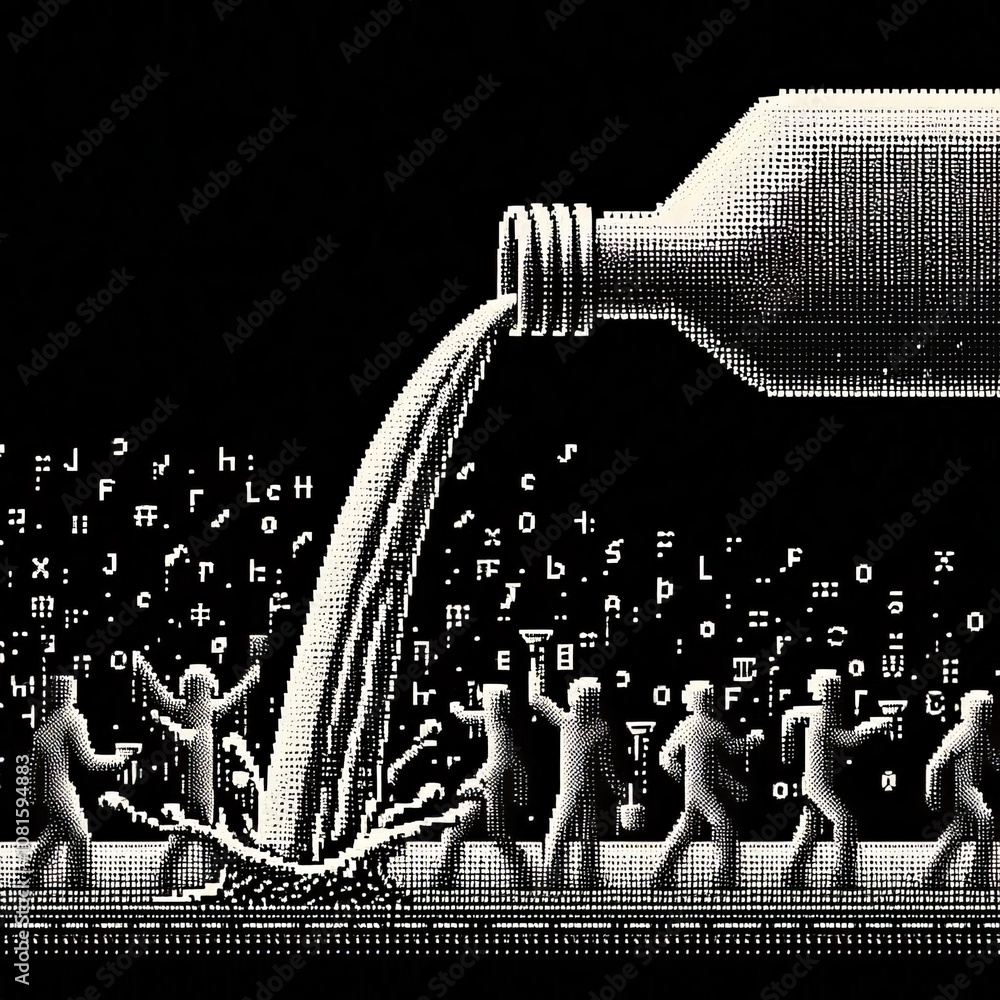 ASCII Art Flow The pour image is converted into ASCII art with c Stock ...