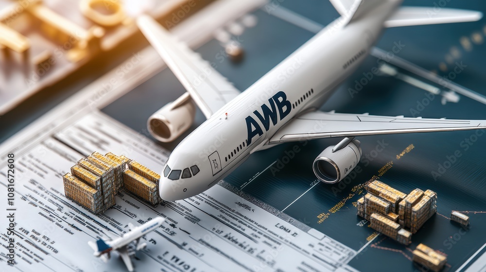 Air freight bill action with awb document and cargo aviation logistics ...