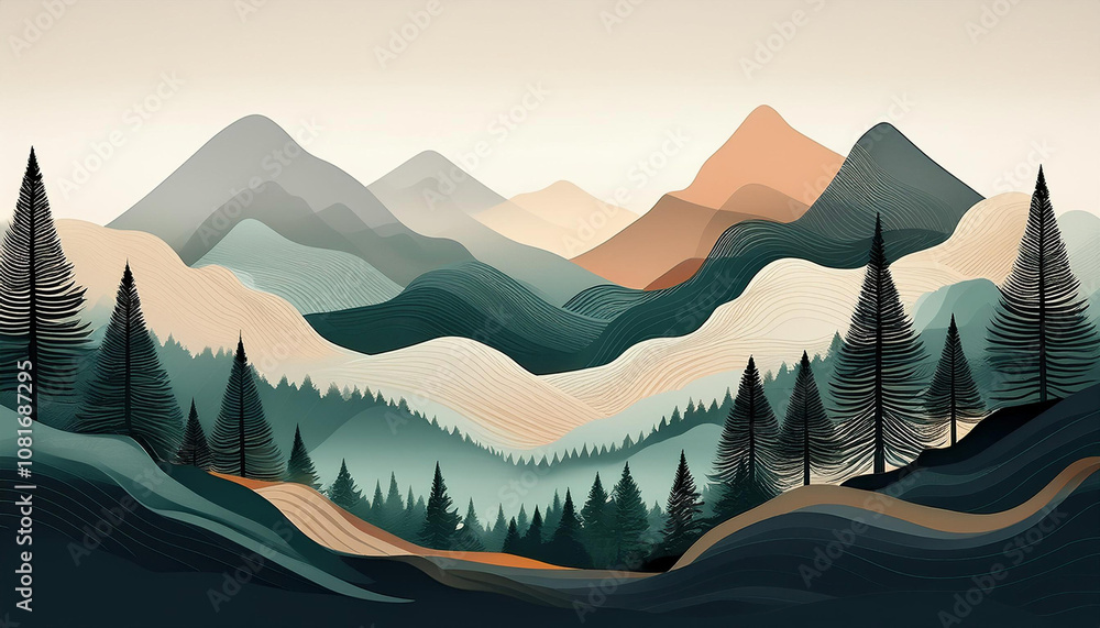 Wallpaper with forest and mountains, abstract texture, high contrast ...
