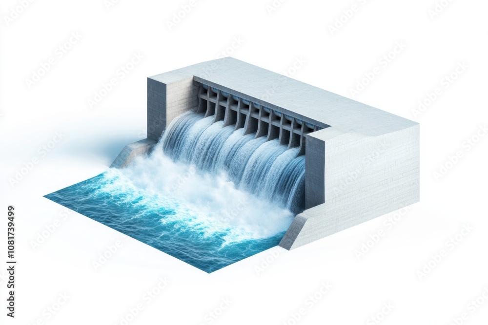 Cross-section of a dam showing water flow into turbines, demonstrating ...