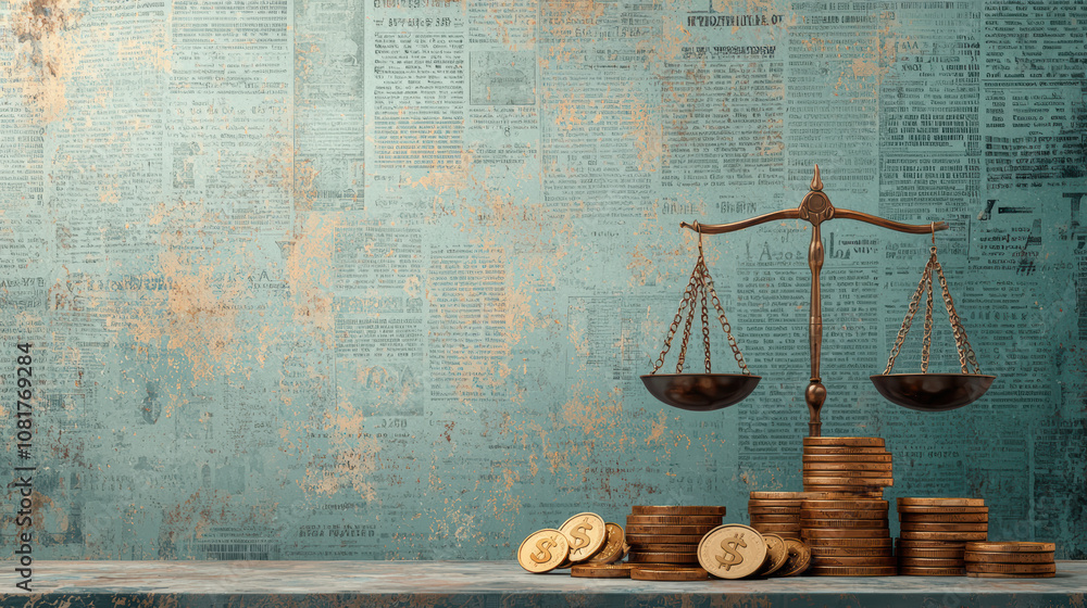 vintage inspired illustration featuring economic symbols, including ...