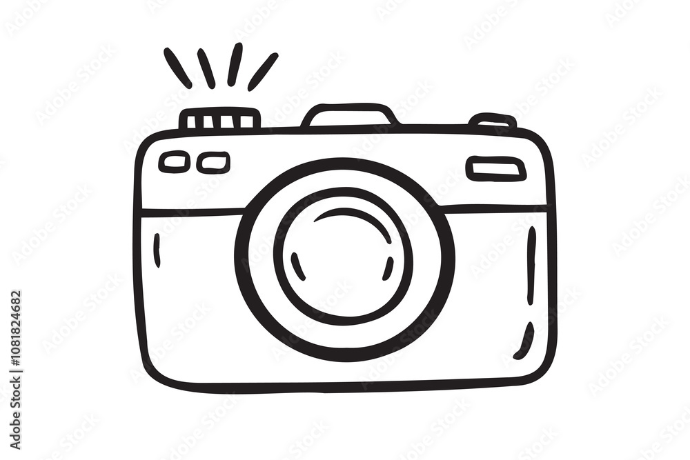 Camera hand drawn doodle isolated icon white background. Camera symbol ...