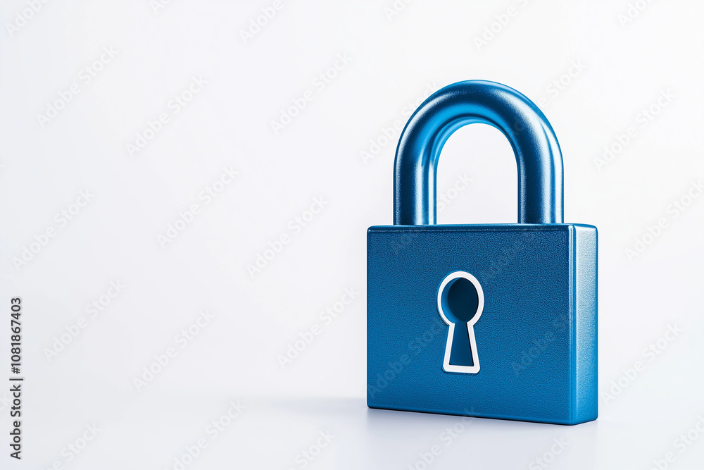 digital lock icon, cyber security symbol, holographic effect, metallic ...