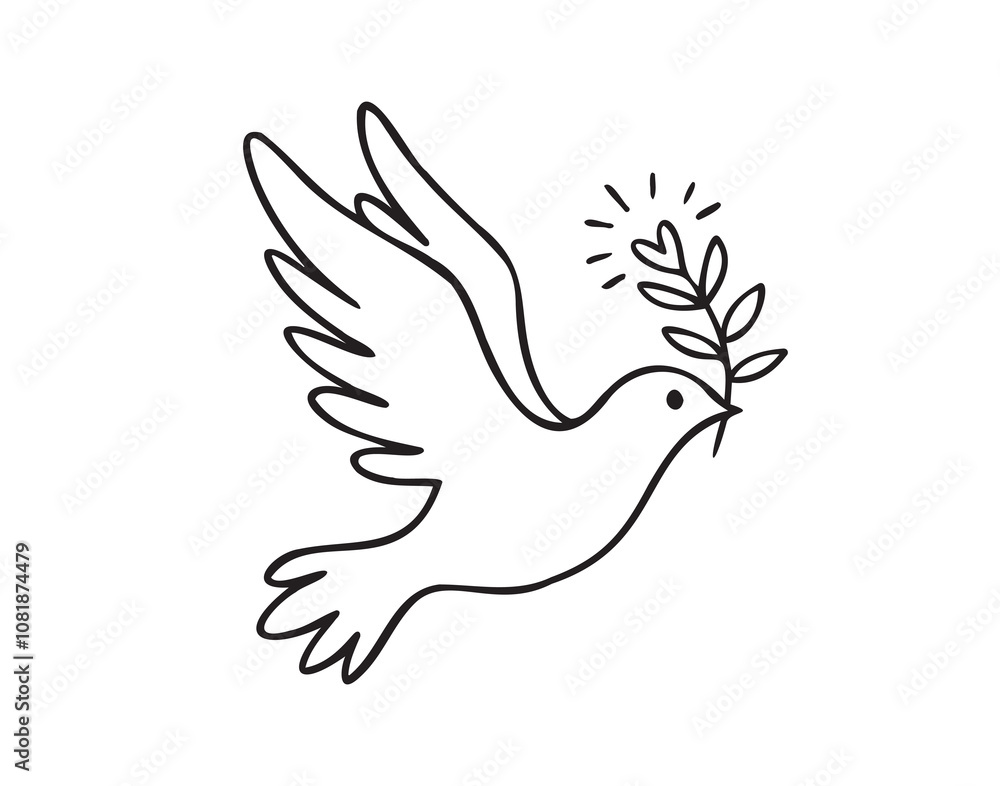 Dove line art. Flying dove of peace pigeon doodle outline logo drawing ...