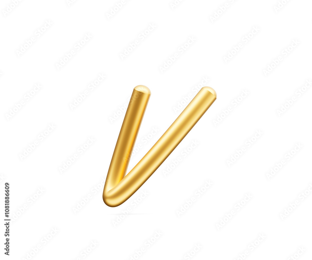 3d Golden Shiny Small Letter v Alphabet v Rounded Inflatable Font White ...
