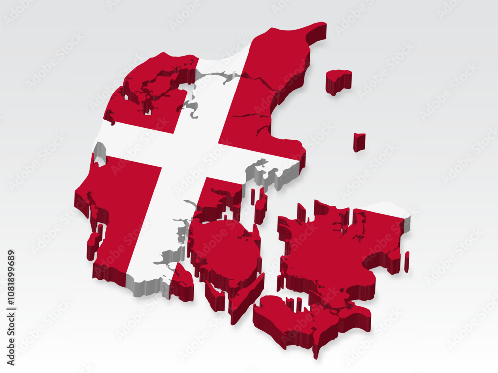 3D Denmark map with flag. Three dimensional map of Denmark with shadow ...