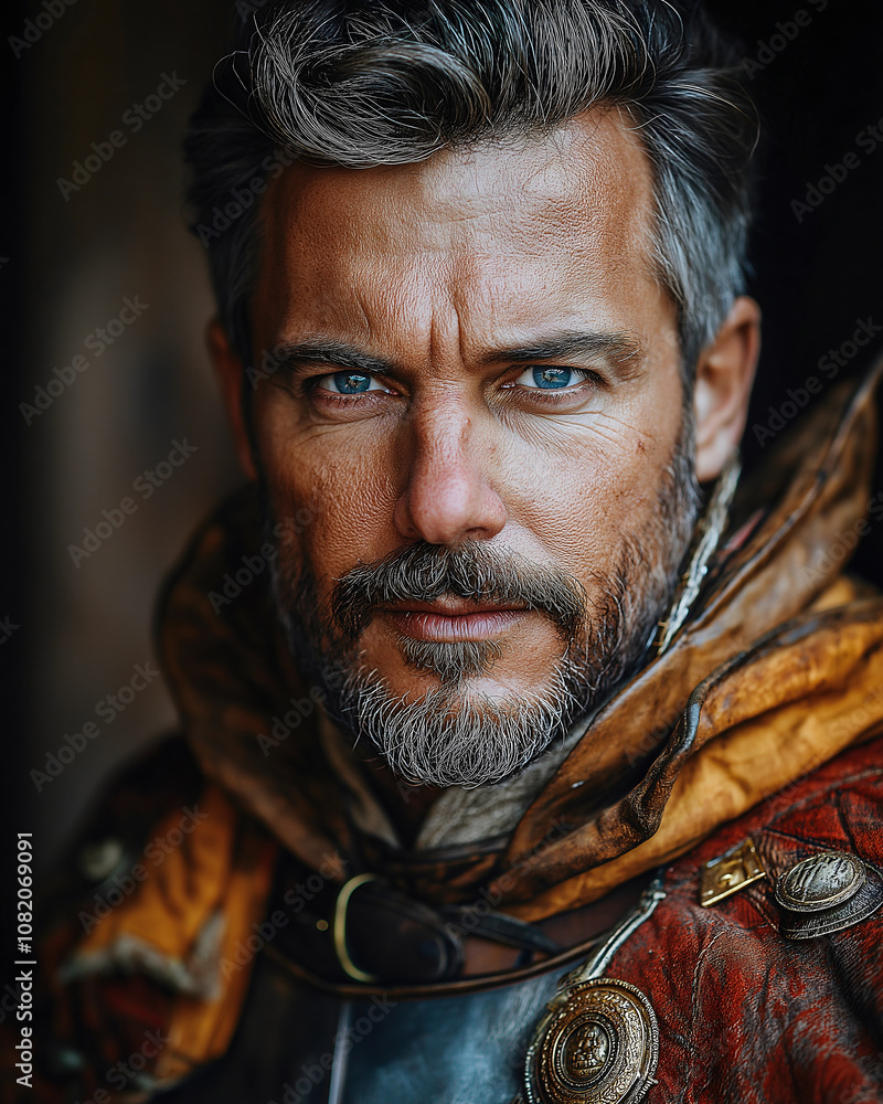 A tech-savvy medieval reenactor showcases an authentic period costume ...