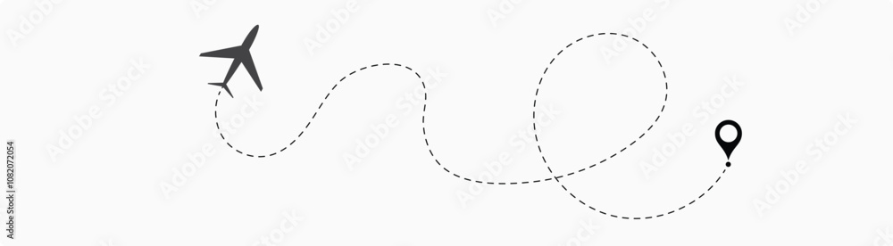 Airplane line path vector icon set of air plane flight route with start ...