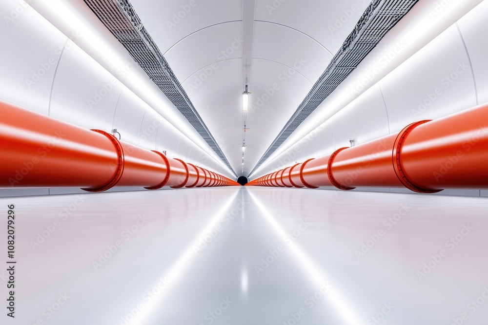 Underground utility cables neatly arranged in a modern tunnel ...
