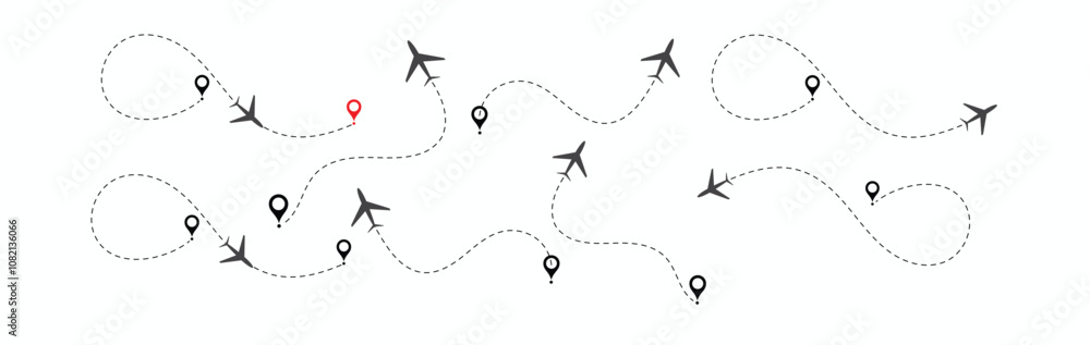 Airplane Plane Dotted Line. plane routes dotted paths aircraft travel ...