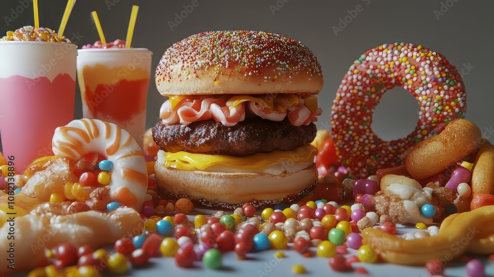 Unhealthy food with excessive fat content. junk food. Ultra realistic ...