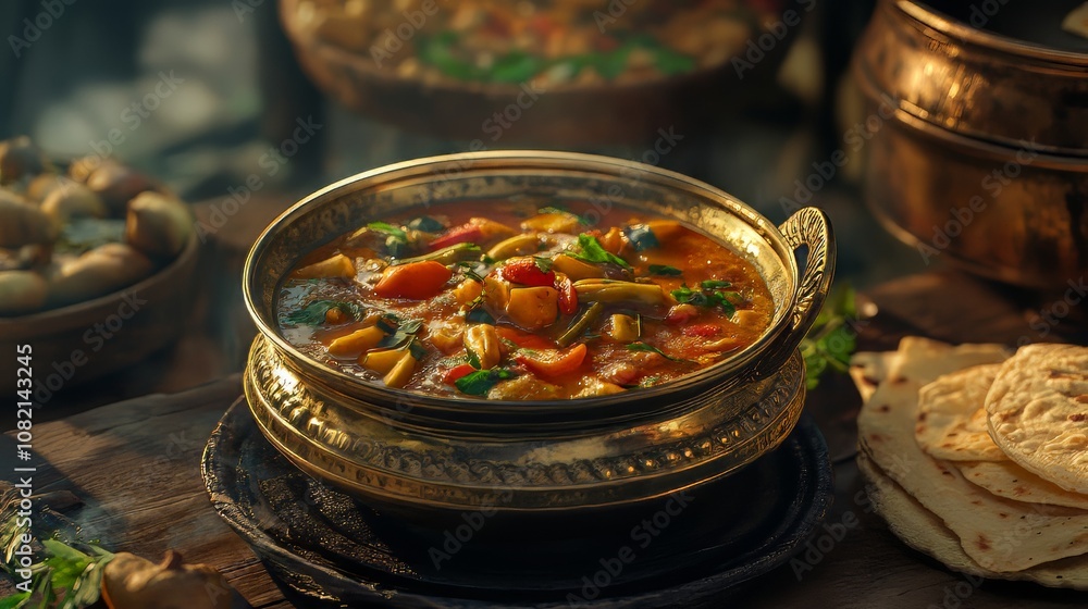 Vegetable curry, papad, dal, palak sabji, jira alu ,indian cuisine ...