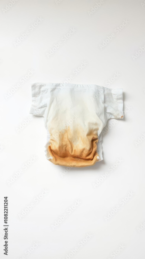 Soiled disposable diaper lying on a plain white background, isolated ...