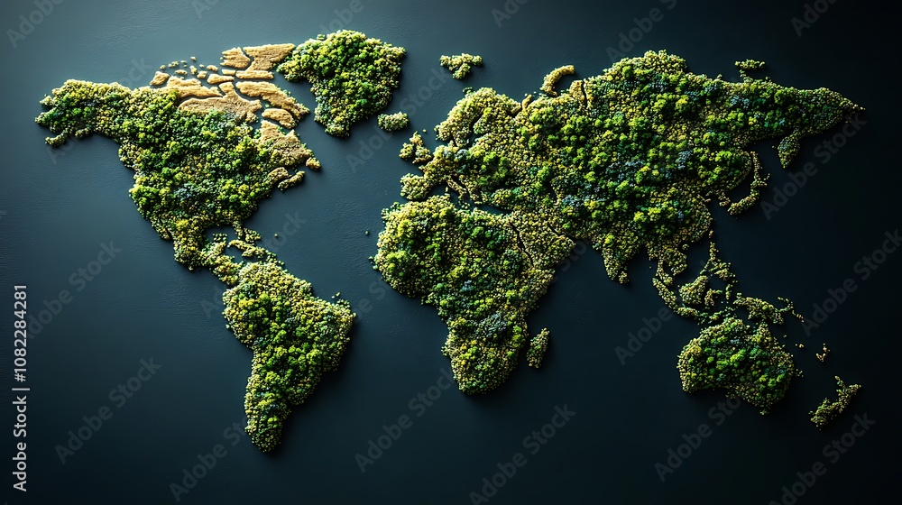 Nature inspired world map global scale digital art green environment ...