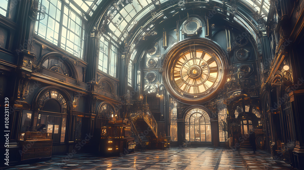 Steampunk interior design, fantasy retro hall, in a victorian house ...