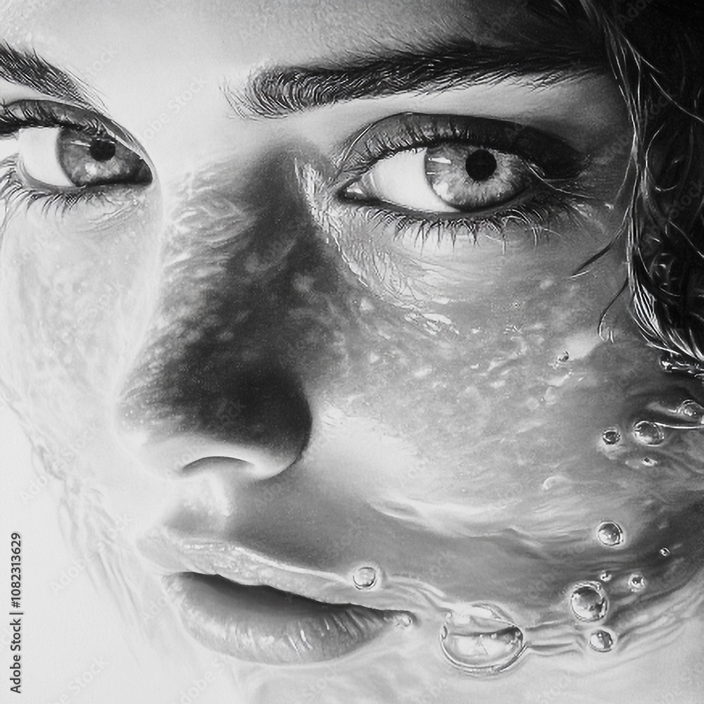 Hyper-realistic pencil drawing close-up of a woman’s eye and face with ...