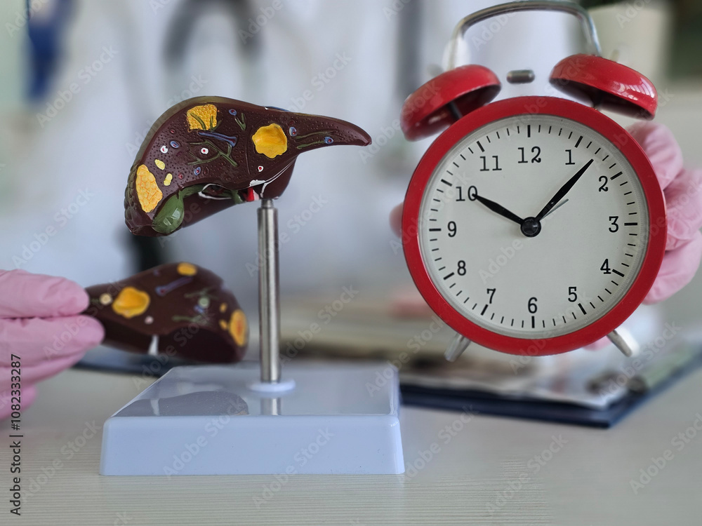 Doctor holding liver anatomy and alarm clock Stock Photo | Adobe Stock