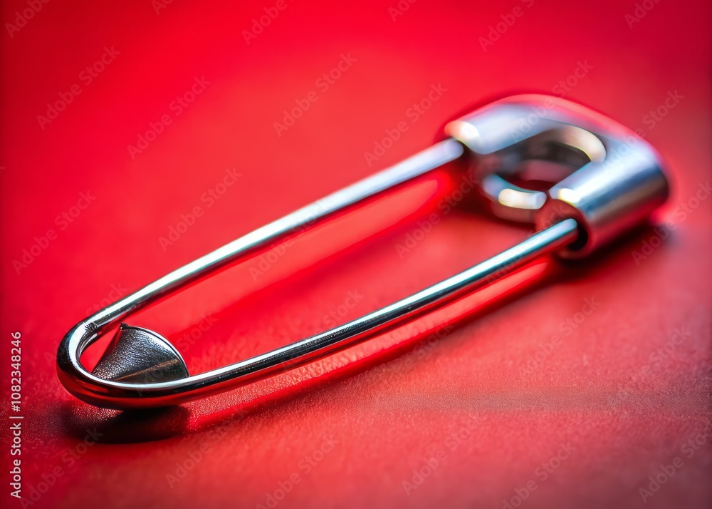 Macro Photography of a Silver Safety Pin Against a Vibrant Red ...