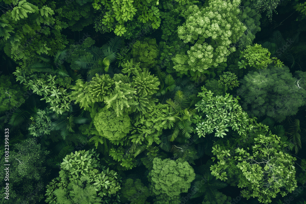 A dense array of varied green foliage stretches across the forest floor ...