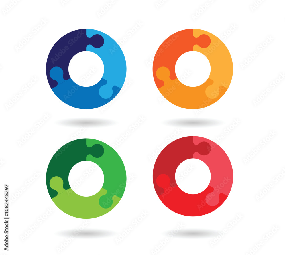 Jigsaw Puzzle Circle Shape Isolated on White Different Colors. Riddles ...