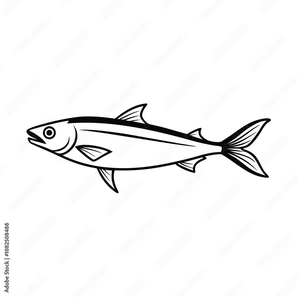 sardine fish design, labeled line art vector silhouette illustration ...