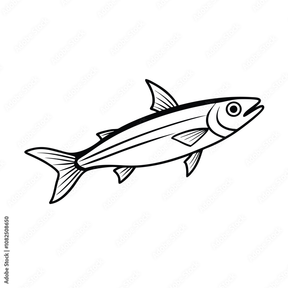 sardine fish design, labeled line art vector silhouette illustration ...