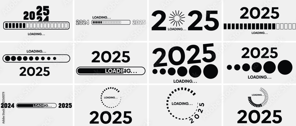 Happy New Year 2025 Loading Bar Design Bundle, 2025 loading bar Design ...