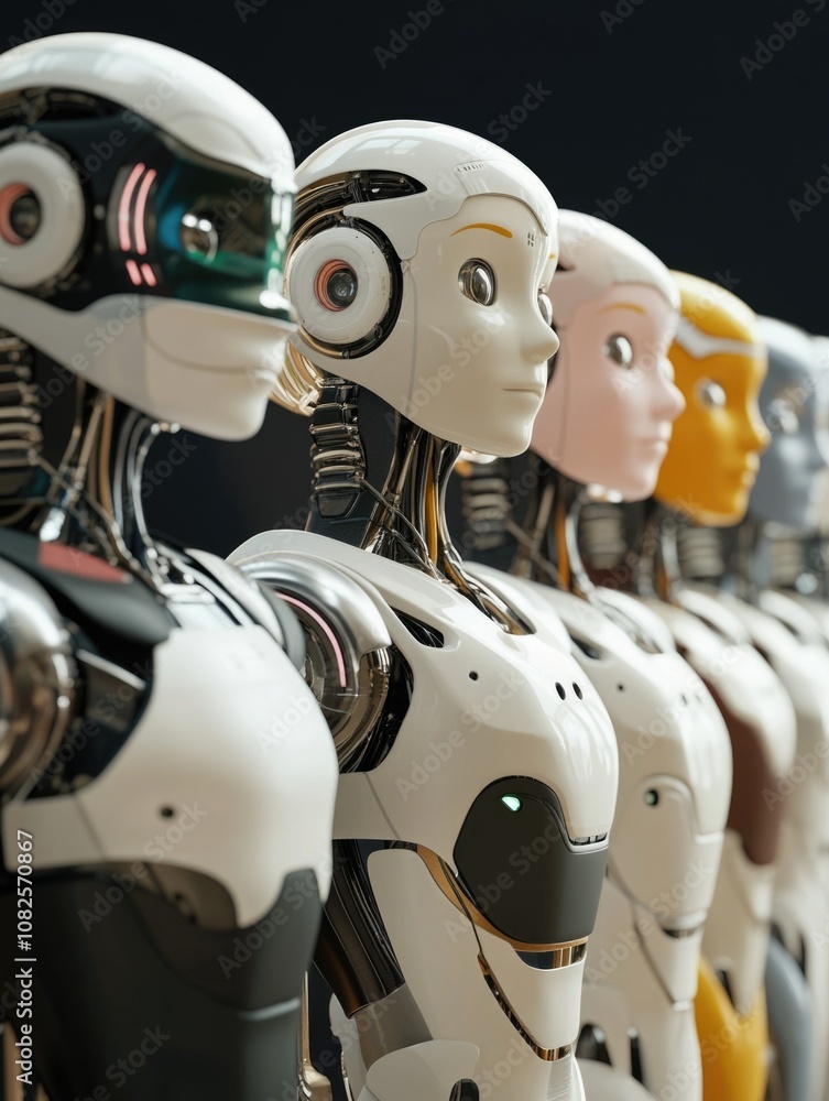 Robotics Expo: Humanoid Robots on Display Stock Illustration | Adobe Stock